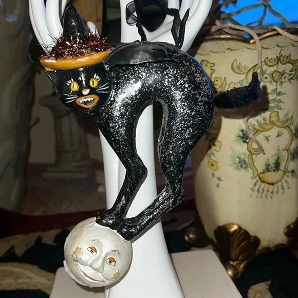 Holiday | Scaredy Black Cat Dressed As Witch On Moon Ornament Black ...